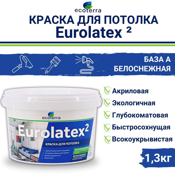 Краска ВД-АК 2180 д/потолков эко Гладкая, Быстросохнущая, Акриловая ...
