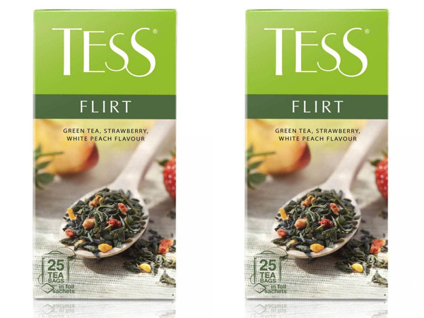 Tess Чай зеленый Flirt клубника и белый персик 25 пакетиков по 1 5 г