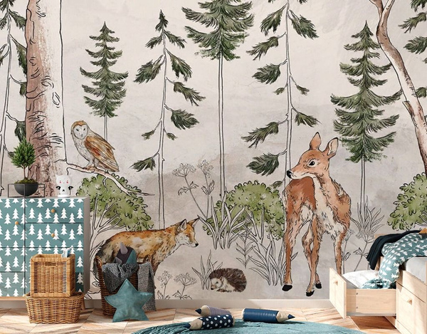 Фотообои на стену бесшовные, Master Fresok Лес с оленем В275 см х Ш410 см, артикул 12-1646 ...