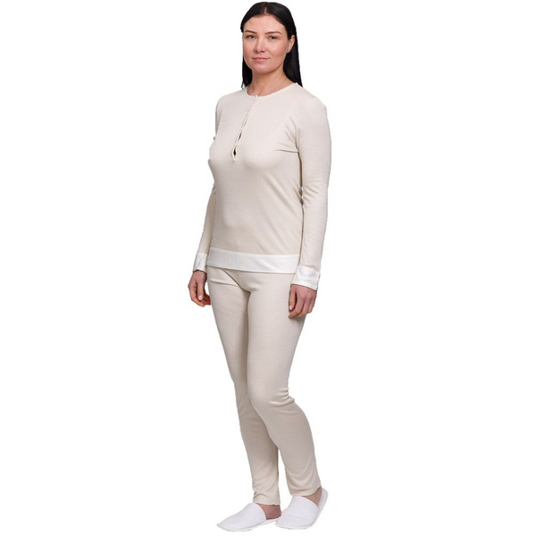 Пижама Женский Linclalor Модал, размер 52 Однотонный бежевый Длинный ...