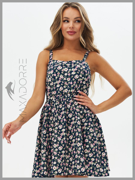 Сарафан хлопковый на тонких бретелях мини с цветочным принтом MAXADORRE, Женский, Лето, размер ...