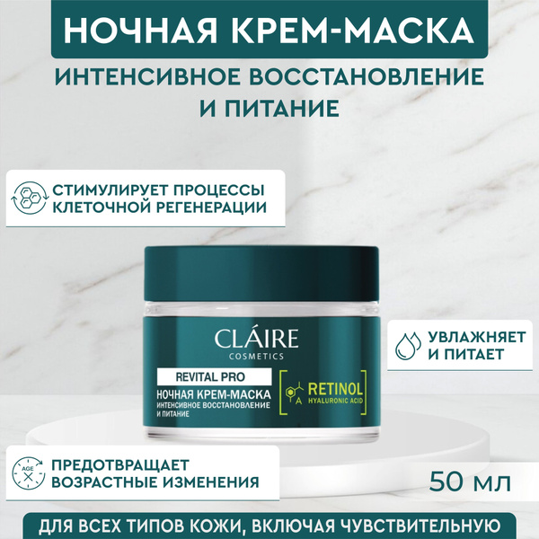Claire Cosmetics Крем-маска для лица ночной с ретинолом интенсивное ...