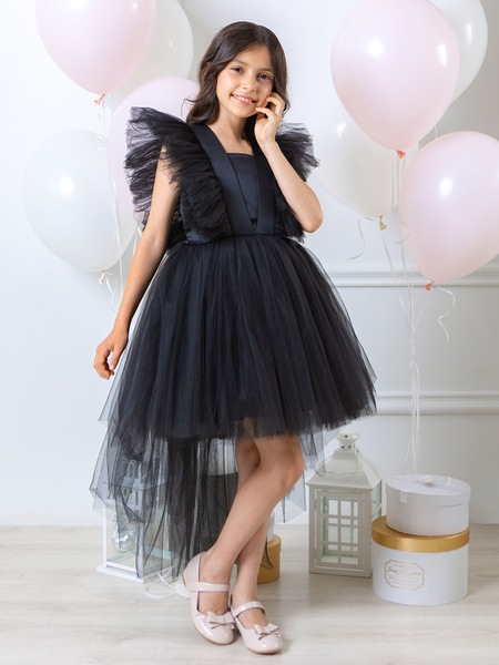 Праздничное платье LELUkids для девочки Эстель, черный, р-р 104, Девочки, На любой сезон, размер ...