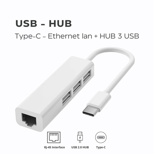 USB HUB Type C + Ethernet адаптер переходник "4 в 1"/ разветвитель ...