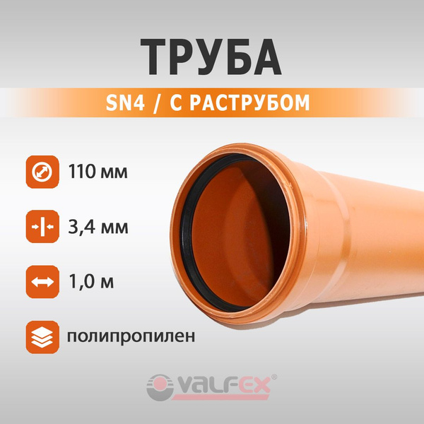 Труба 110 SN4 L 1,0м. с раструбом наружная канализация - купить с ...