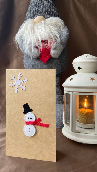 Новогодняя поздравительная открытка-крафт ручная работа/снеговик ...