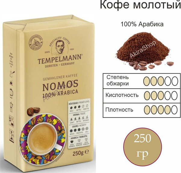 Кофе молотый Tempelmann Nomos, 100% Arabica, 250 гр - купить с ...