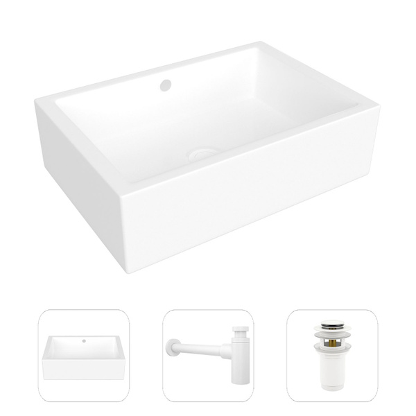 Накладная раковина для ванной Helmken 82151000 комплект 3 в 1: умывальник прямоугольный 51,5 см ...