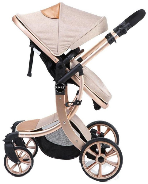 Коляска универсальная 2 в 1 AIMILE Elite, золотой, бежевый, черный ...