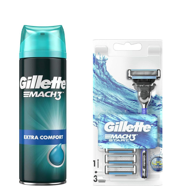 Сменные бритвенные лезвия Gillette Mach3 Start, 3 упаковки, и гель для ...