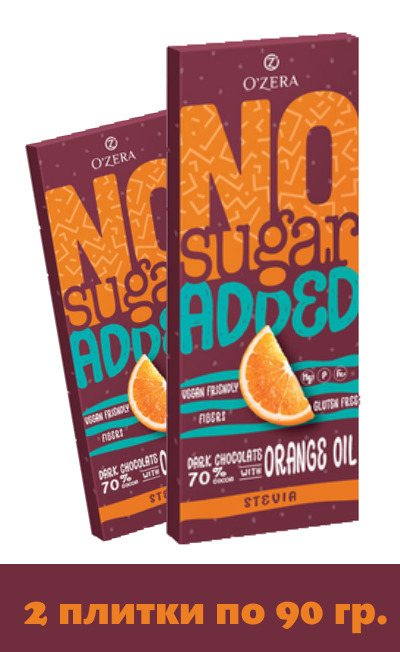 OZera, горький шоколад No sugar added Dark&Orange, 90 г, 2 шт — купить ...