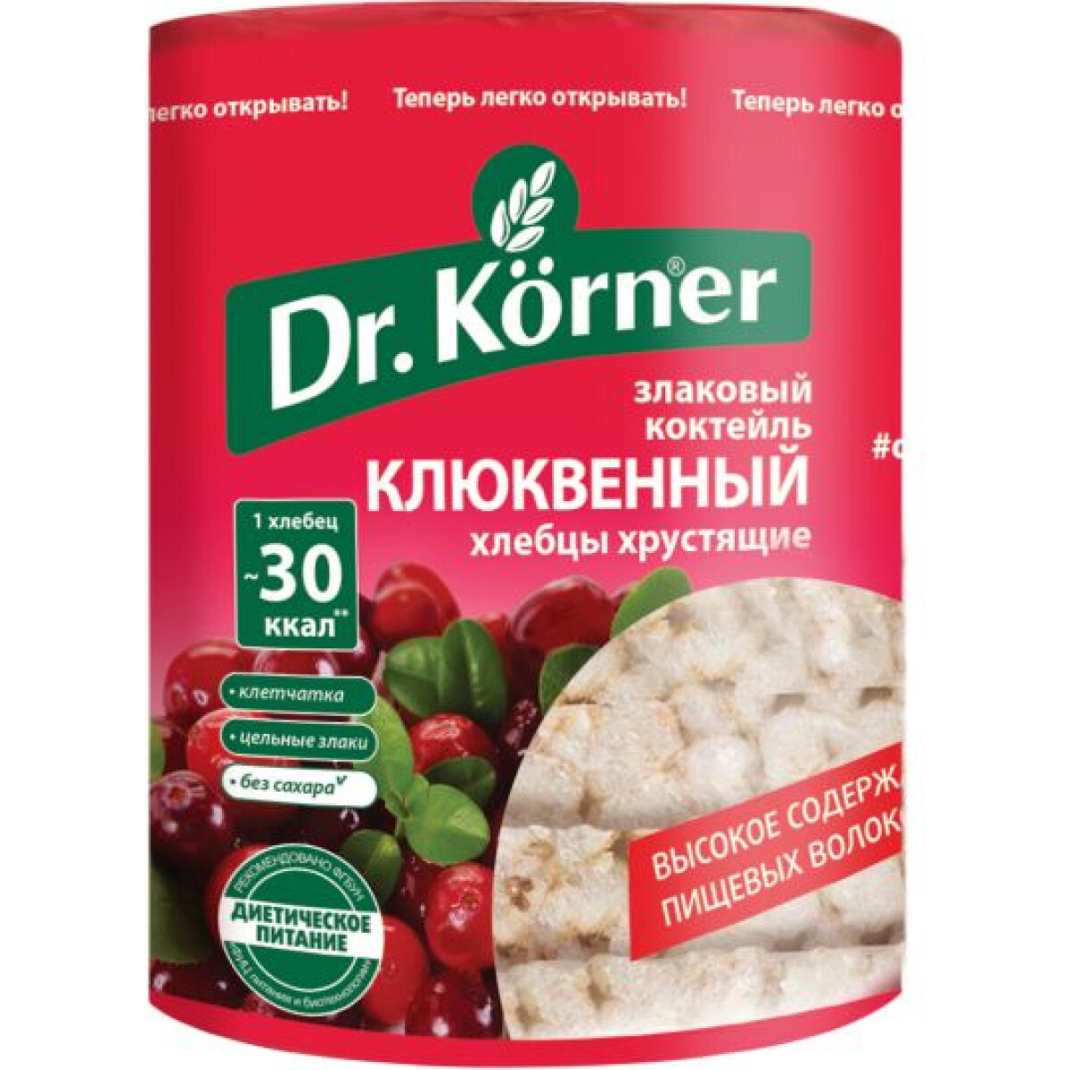 Хлебцы КРУГЛЫЕ "Злаковый коктейль" клюквенный Dr. Korner 100гр 6 шт ...
