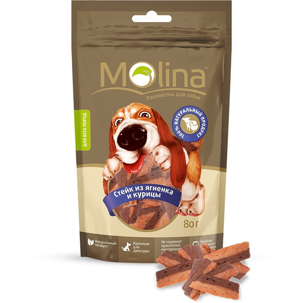 Molina стейк из ягненка и курицы лакомство для собак 80гр - купить с ...