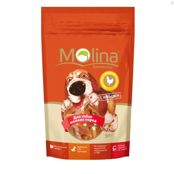 Molina Лакомство для собак мелких пород Косточки с с вяленой курицей ...