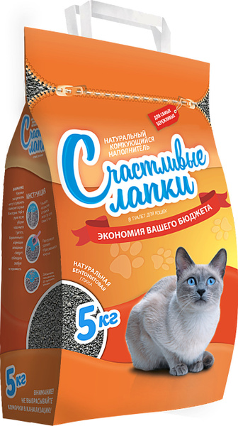 Счастливые лапки Наполнитель Глиняный Комкующийся 5000г. - купить с ...