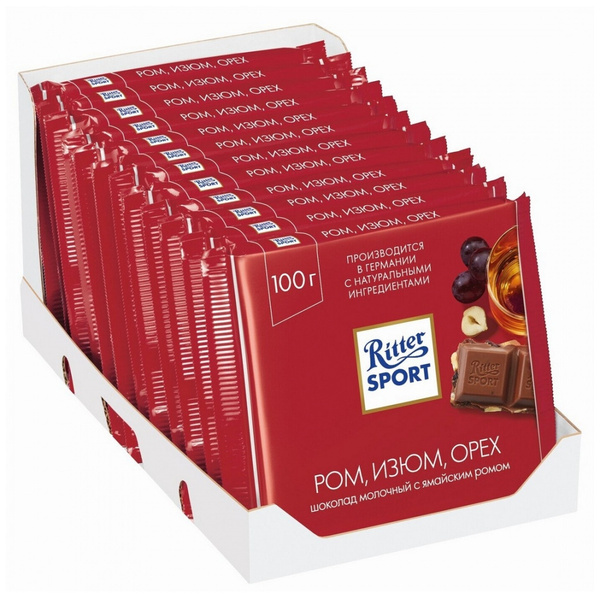 Шоколад молочный Ritter Sport "Ром, Орех, Изюм", 12 шт * 100 г - купить ...