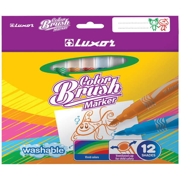 Фломастеры с кистевым пишущим узлом Luxor "Color Brush", 12цв ...