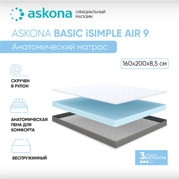 Матрас ASKONA 1611BasicIsimpleAir9, Беспружинный, 160 - купить по ...