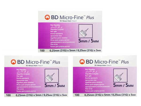 Иглы МикроФайн Плюс (Микро-Файн BD Micro-Fine Plus) 0,25 мм (31G ...