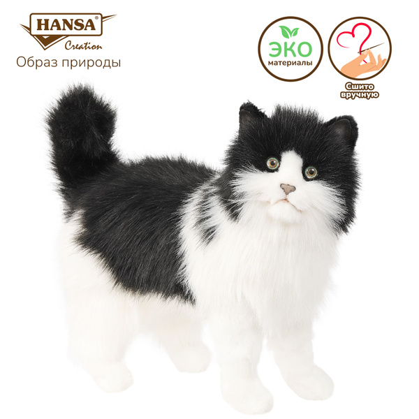 Мягкая игрушка плюшевая и реалистичная Hansa Creation Кошка черно-белая ...