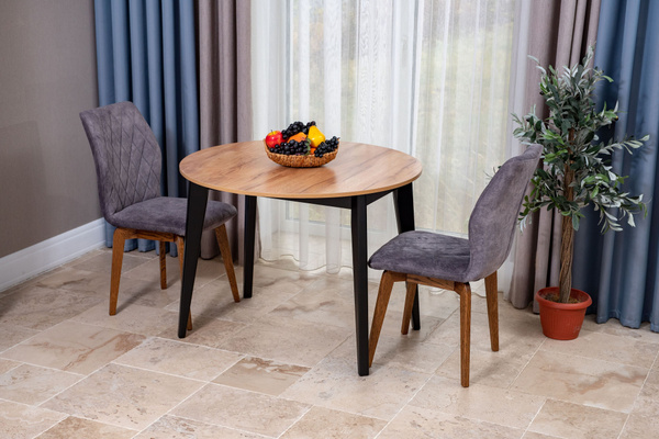 Стол обеденный Раздвижной столы._дуб золотистый, черный, 100х100х76 см ...