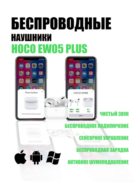 Наушники Внутриканальные hoco EW05 plus / Pro / Блютуз для iPhone, Android и Windows с ...