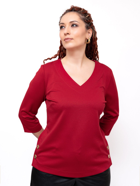 Блузка Женский Balsako красный Трикотаж Декоративные пуговицы Три ...