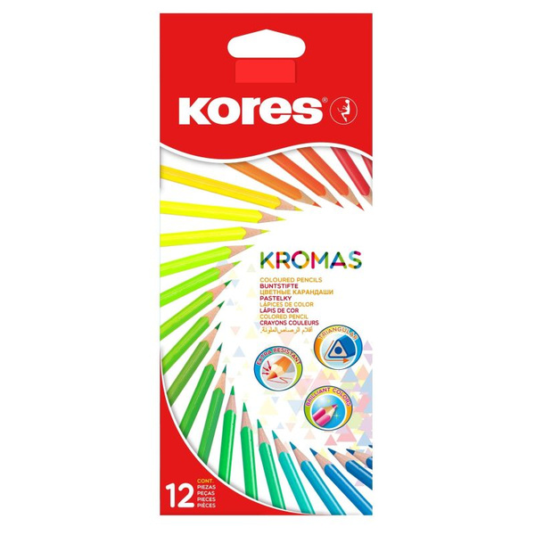 Kores Карандаши цветные, Kromas 12 цветов, 3-х гранныеные - купить с ...