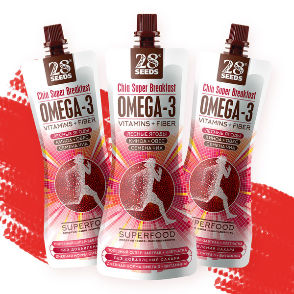 Супер-завтрак 28SEEDS быстрый, смузи без сахара Чиа Омега-3 Лесные ягоды 28SEEDS 3 шт, 220 мл ...