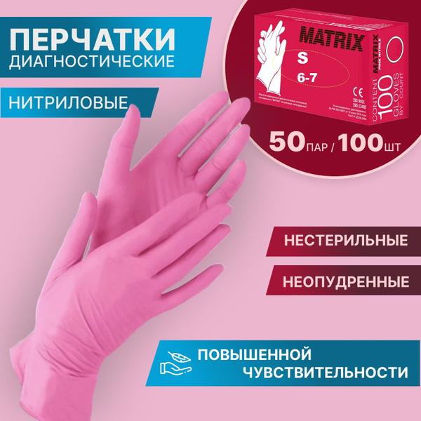 Перчатки медицинские диагностические р. S - 50 пар (100шт) нитриловые ...