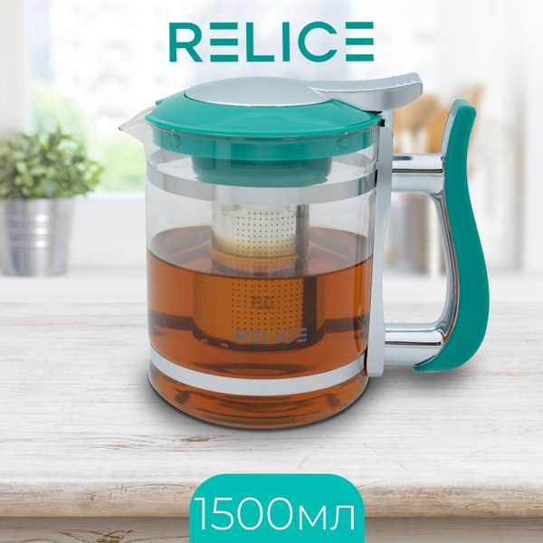 RELICE Чайник заварочный стеклянный RL-8006 бирюзовый, 1,5 л - купить с ...