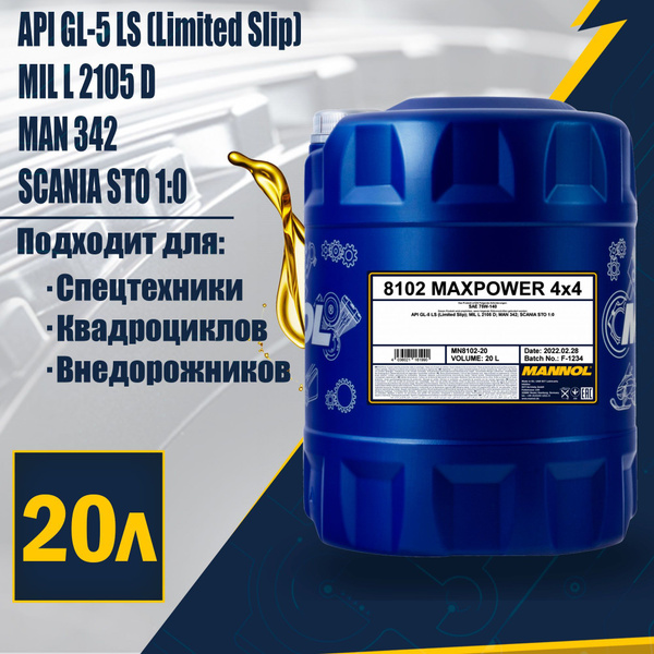 MANNOL Масло трансмиссионное 75w140 син. Maxpower4X4 20л MN8102-20 ...