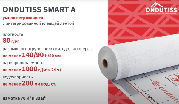 Ветрозащитная мембрана ONDUTISS Smart А пароизоляционная пленка ондутис ...