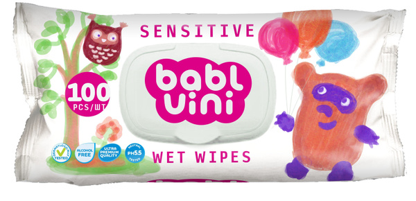 Салфетки влажные детские BablVini Sensitive, с клапаном, с ароматом ...