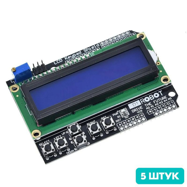 Символьный дисплей Lcd 1602 16х2 с синей подсветкой и кнопками Lcd