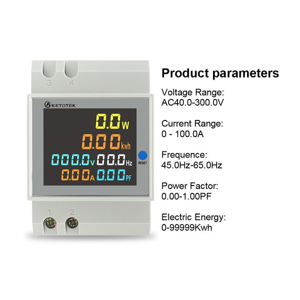 Din-рейка Ваттметр Вольтметр Амперметр Измеритель мощности AC 110V 220V ...