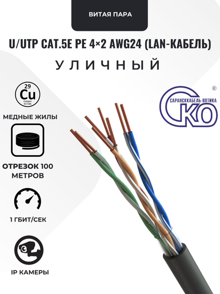 Кабель уличный витая пара медный для IP видеонаблюдения с питанием для ...