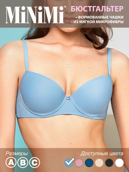 Бюстгальтер Женский Minimi балконет, размер 75B голубой Микрофибра Китай Крючки Однотонный ...