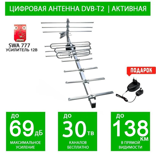 Уличная антенна Спектр 12 А3 12В + Блок питания - активная / Прием до ...
