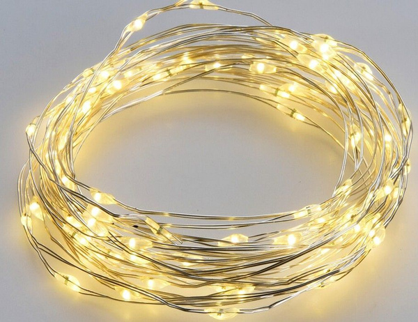 Садовая гирлянда на солнечной батарее 100 тёплых белых микро Led огней 5 2 м серебристая