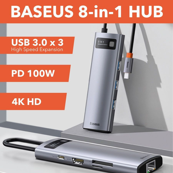 Хаб USB Baseus Metal Gleam Series 8-in-1 Multifunctional Type-C HUB Docking Station - купить с ...
