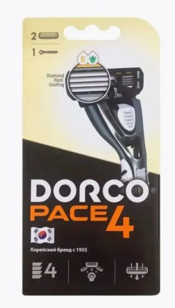 Dorco Бритвенный станок мужской Pace 4 + 2 кассеты, система с 4 ...