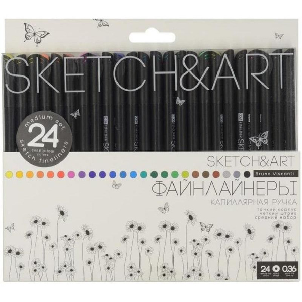 Набор скетч - линеров "sketch&art. Black edition" 0.36 мм, 24 цв ...