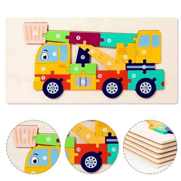 Игрушка Деревянный пазл для малышей " Автовышка ", деревянный вкладыш ...