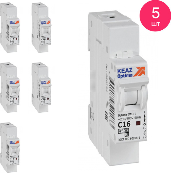 Купить Автоматический выключатель КЭАЗ OptiDin BM63-1C16-4.5-УХЛ3, 1P 16А характеристика С 4.5кА ...