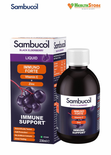 Sambucol Liquid Imuno Forte Vitamin C+Zink 230мл "Самбукол Иммуно Форте ...