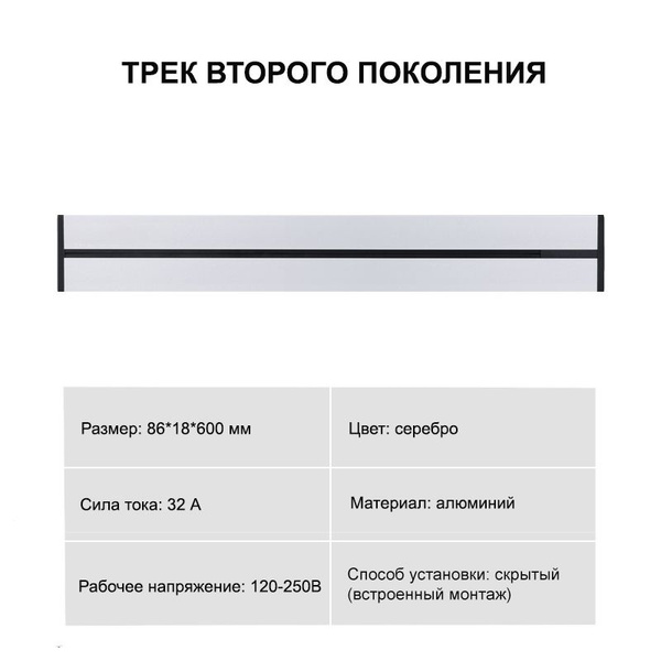 ТРЕК БЕЗ РОЗЕТОК! СЕРЕБРИСТЫЙ ВСТРАИВАЕМЫЙ 60 см, встраиваемая ...