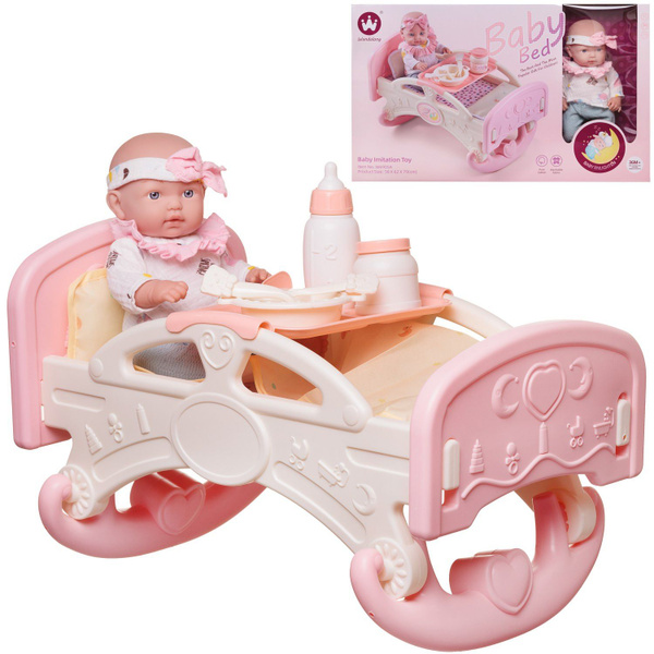 Игровой набор Junfa Пупс 28 см с кроваткой-качалкой со столиком для кормления и игровыми ...