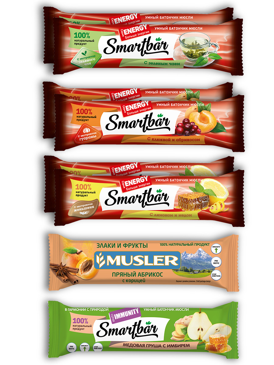 Батончик мюсли SmartBar Ассорти "Энергия и здоровье" 8 шт. (Зеленый чай ...