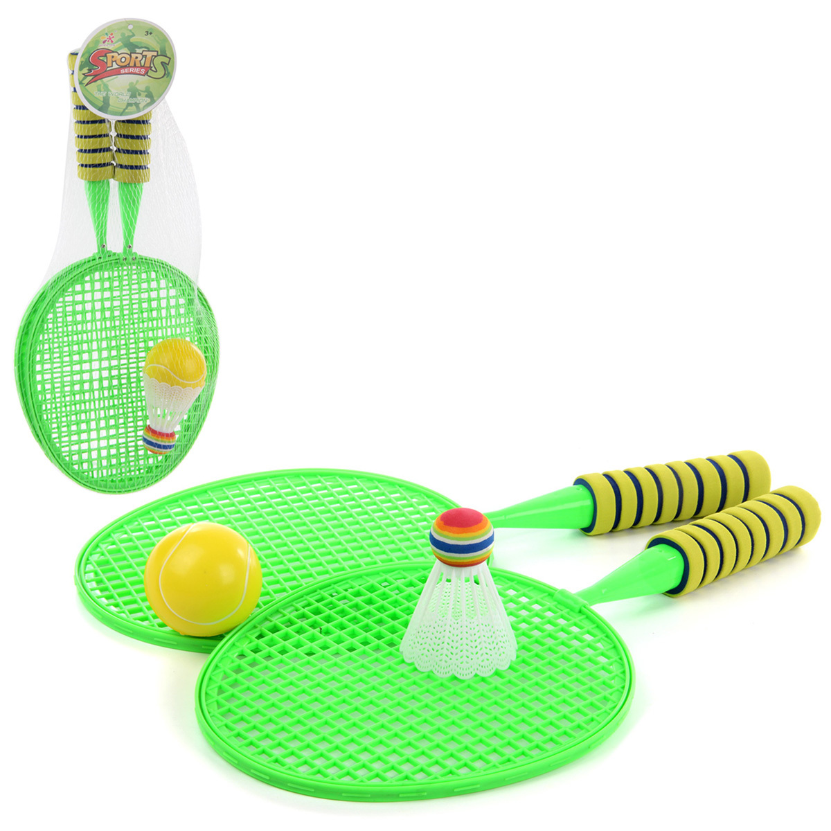 Набор ракеток с мягкой ручкой с воланчиком и мячом в сетке, Veld Co ...